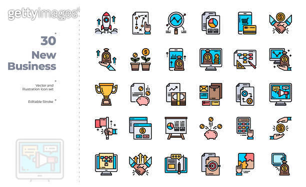 Vector Color Line Icons Set of New Business and Business Start-up ...
