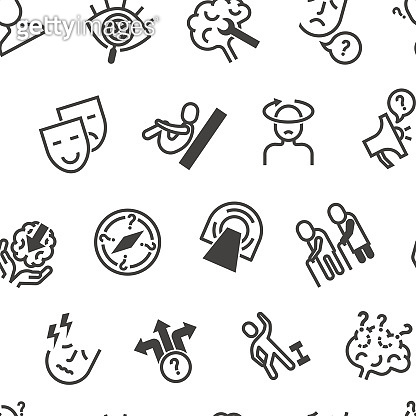 Alzheimer's disease symptoms seamless pattern. Memory loss, speech ...