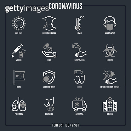Coronavirus thin line icons set. Virus, airborne infection, medical ...