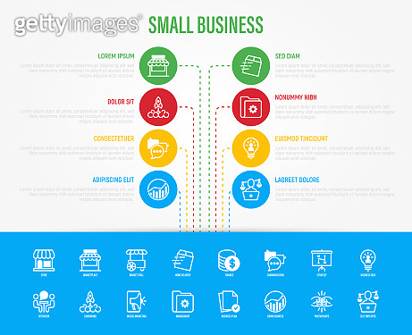 Small business infographics with thin line icons. Symbols of ...