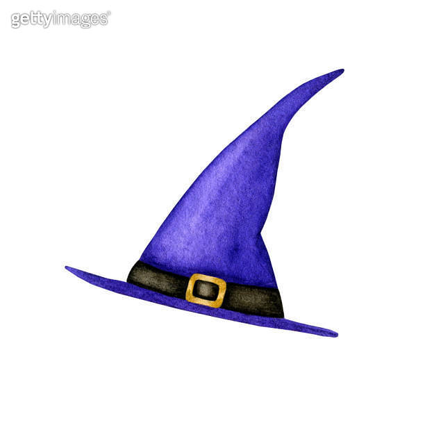 Watercolor violet witch/wizard hat. Hand drawn clip art, element ...