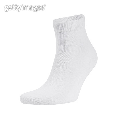 Blank white cotton medium sock on invisible foot isolated on white ...