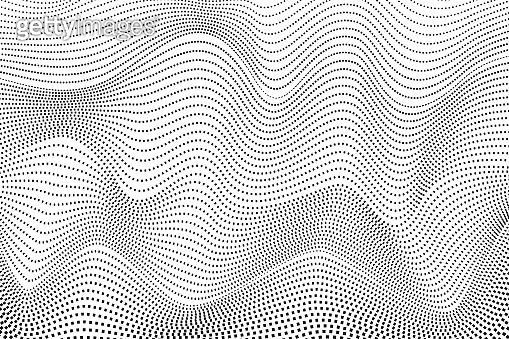 Waving black dotted lines. Digital halftone pattern, squiggly curves ...