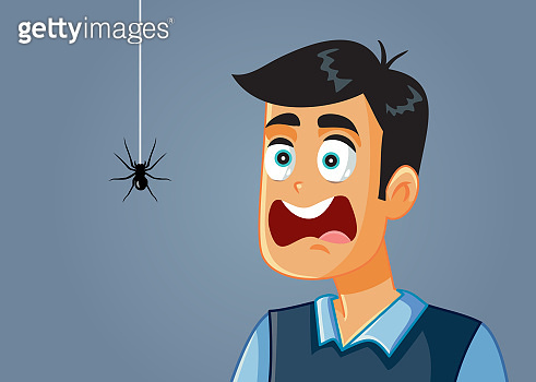 Scared Man Being Afraid of a Spider Vector Cartoon (1279422031) - 게티이미지뱅크