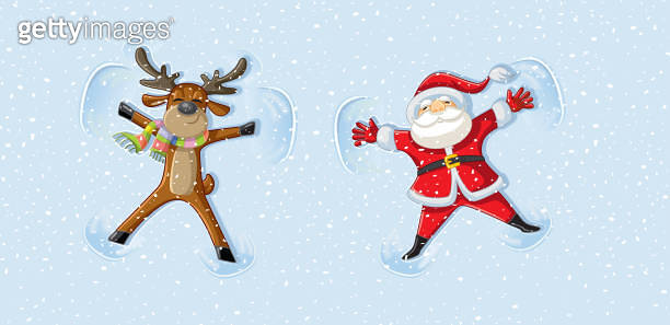 Santa and Reindeer making Snow Angels Celebrating Christmas (1287144110 ...