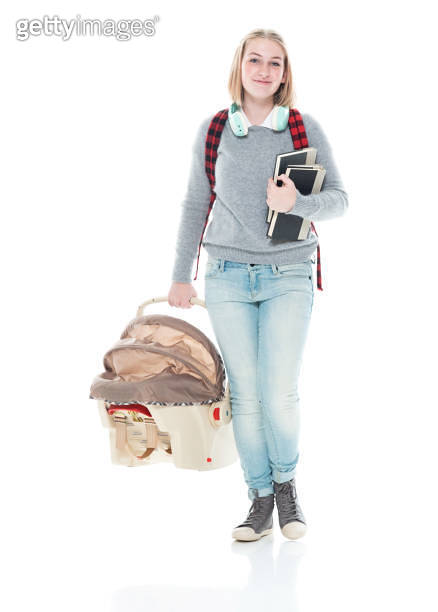 Generation z baby - human age junior high student walking wearing ...