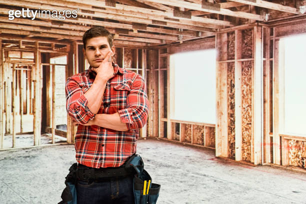 Caucasian young male working class standing wearing jeans 이미지 ...