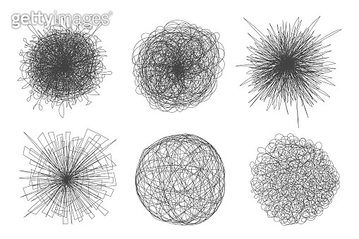 Tangled chaos abstract hand drawn messy scribble ball vector ...