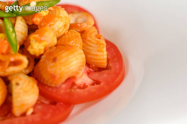 Close up and selective focus the pipe rigate italian pasta with tomato ...