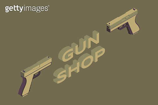 Gun shop flat banner vector template. Military armament and ammunition ...