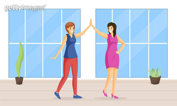Smiling women giving high five flat vector illustration. Pair dance ...