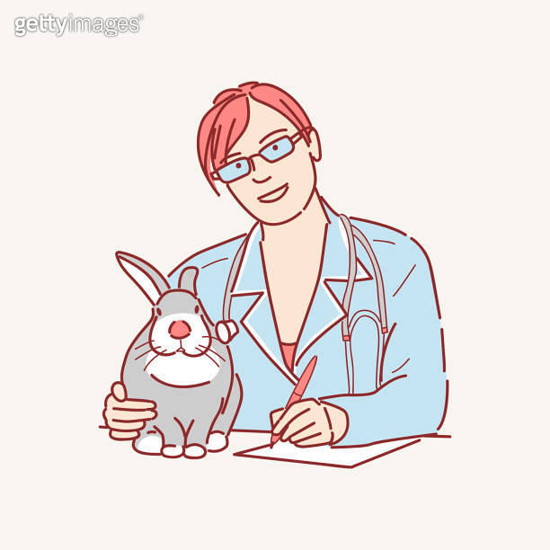 Female doctor with bunny vector illustration. Professional vet doctor ...
