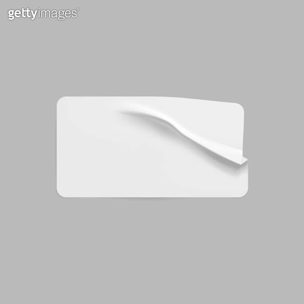 White glued crumpled rectangle sticker mock up. Blank white adhesive ...