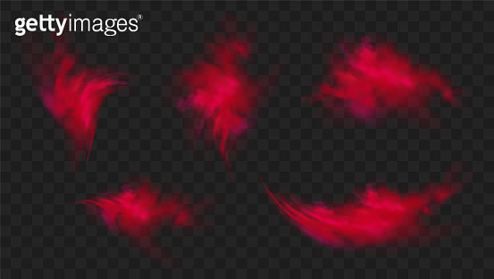 Red smoke or fog set color isolated on transparent dark background ...