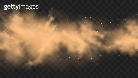 Dust sand cloud with stones and flying dusty particles isolated on ...