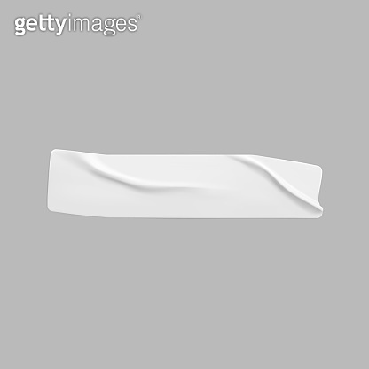 White glued crumpled rectangle sticker mock up. Blank white adhesive ...