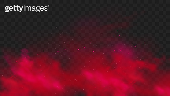 Red smoke or fog color isolated on transparent dark background ...