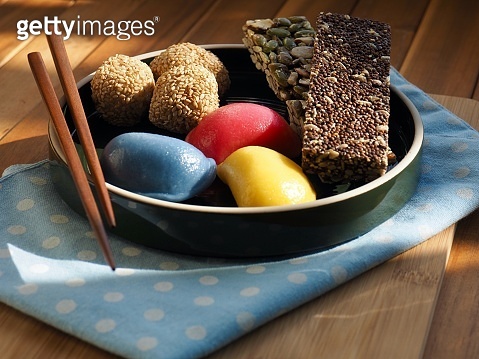 Korean food Songpyeon, half-moon-shaped rice cake, Sweet Rice Puffs ...