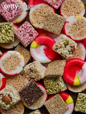 Korean traditional sweets and cookies, Yaksik, Gangjeong, puffed rice ...