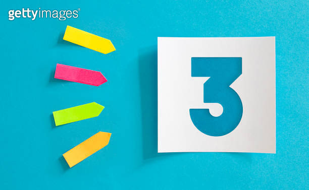 Number 3 Paper On The Blue Background with sticky note paper. Colorful ...