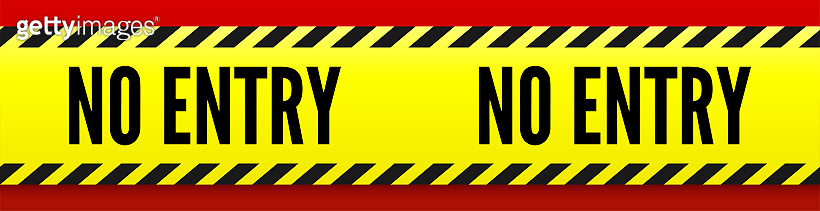 No entry. Yellow striped line on red background. Warning sign for ...