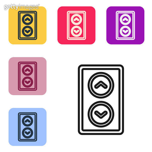 Black line Lift icon isolated on white background. Elevator symbol. Set ...