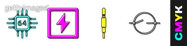 Set Processor With Microcircuits Cpu Lightning Bolt Audio Jack And Electric Circuit Scheme