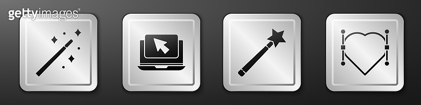 Set Magic wand, Laptop and cursor, Magic wand and Heart with Bezier ...