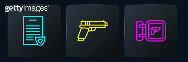 Set line Firearms license certificate, Hunting shop weapon and Pistol ...