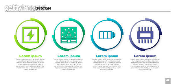 Set Lightning bolt, Ampere meter, multimeter, voltmeter, Battery charge level indicator and ...