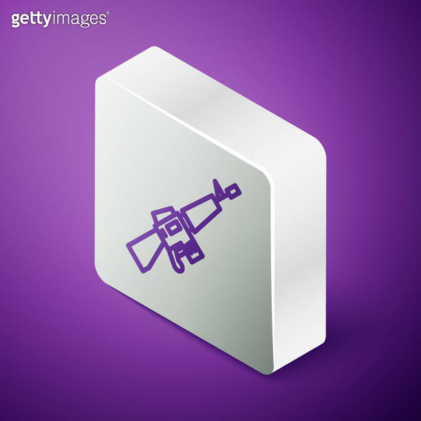 Isometric line M16A1 rifle icon isolated on purple background. US Army ...