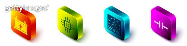 Set Isometric Car battery, Processor with microcircuits CPU, Ampere ...
