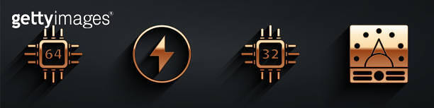 Set Processor with microcircuits CPU, Lightning bolt, Processor with ...