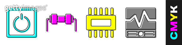 Set Electric light switch, Resistor electricity, Processor with microcircuits CPU and Electrical ...