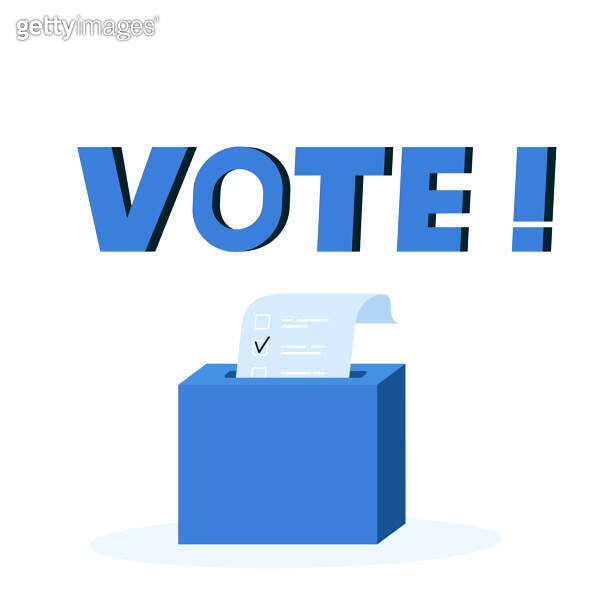 Vote box with checklist. Putting paper in ballot box. Election concept ...