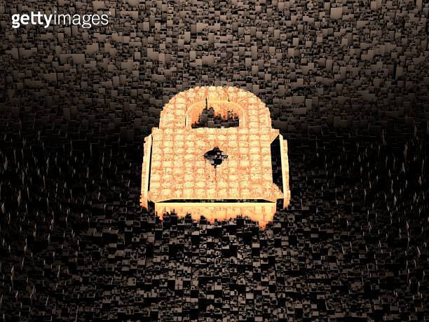 Lock symbol composed of cube polygons, big data global transmission and ...