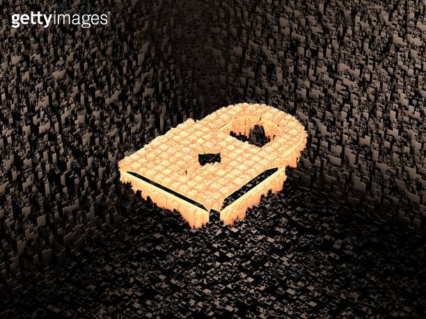 Lock symbol composed of cube polygons, big data global transmission and ...