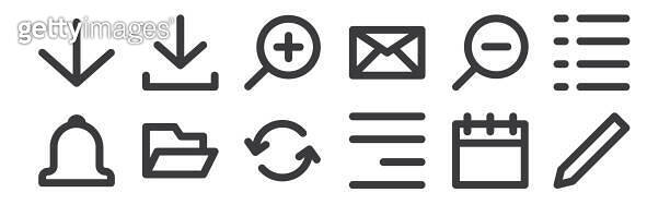 12 set of linear user interface icons. thin outline icons such as composed, align right, folder ...