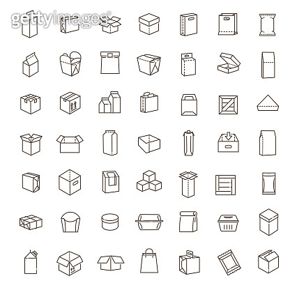 Vector package types icon set in thin line style.Simple Set of Box ...