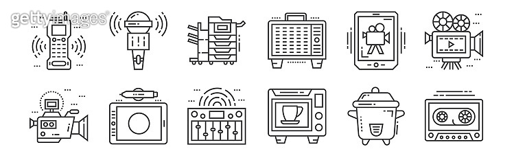 12 set of linear technology devices icons. thin outline icons such as ...