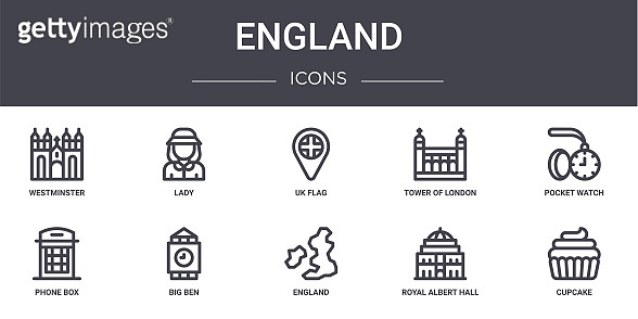 england concept line icons set. contains icons usable for web, logo, ui ...
