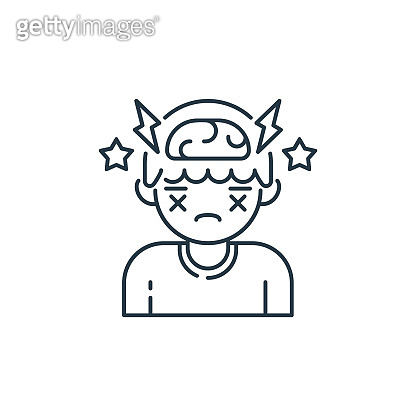 headache vector icon isolated on white background. Outline, thin line ...
