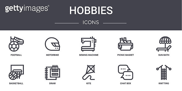 hobbies concept line icons set. contains icons usable for web, logo, ui ...