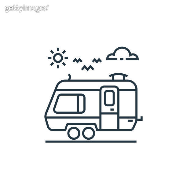 caravan vector icon isolated on white background. Outline, thin line ...