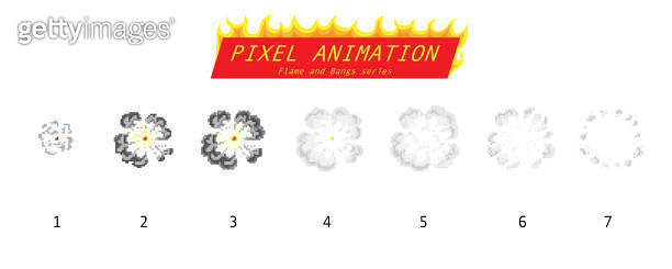 Pixel art 8 bit fire objects. Game icons set. Comic boom flame effects ...