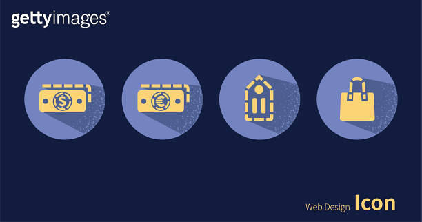 US dollar, euro, commodity sign, shopping bag, icon set. (1203378149 ...