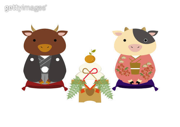 Japanese style cow character. Zodiac clip art. Cow and bull vector art ...