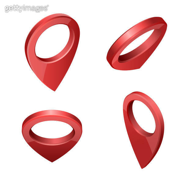 Glossy red realistic modern map pointers vector set in various angles 이미지 (1256346339) - 게티이미지뱅크