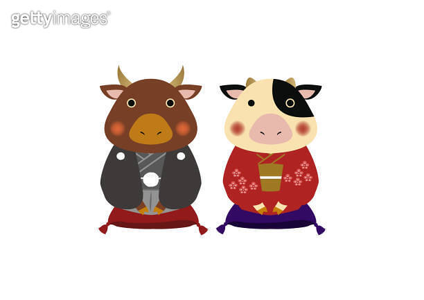 Japanese style cow character. Zodiac clip art. Cow and bull vector art ...