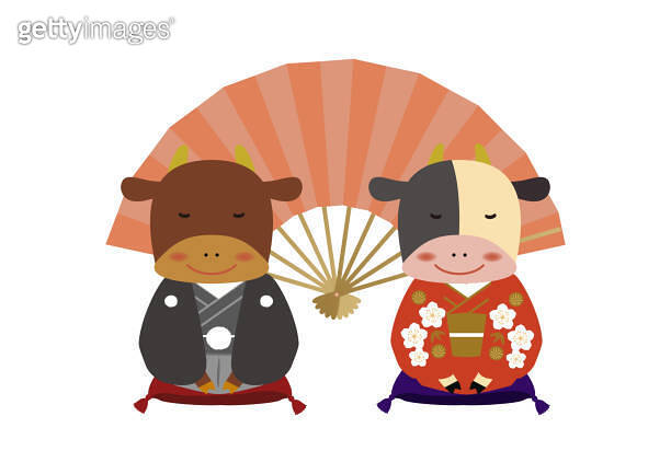 Japanese style cow character. Zodiac clip art. Cow and bull vector art ...
